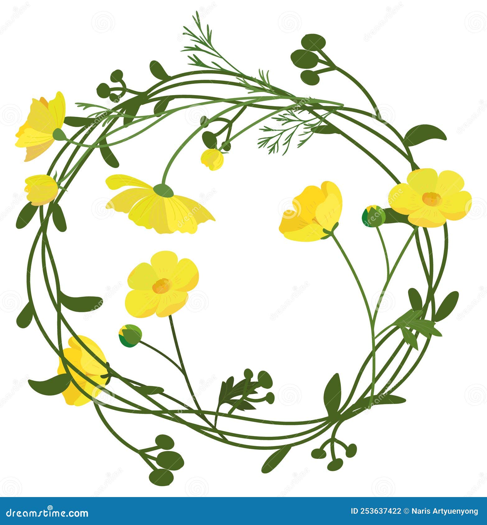Floral Wreath Cartoon in Flat Style Stock Vector - Illustration of baby ...