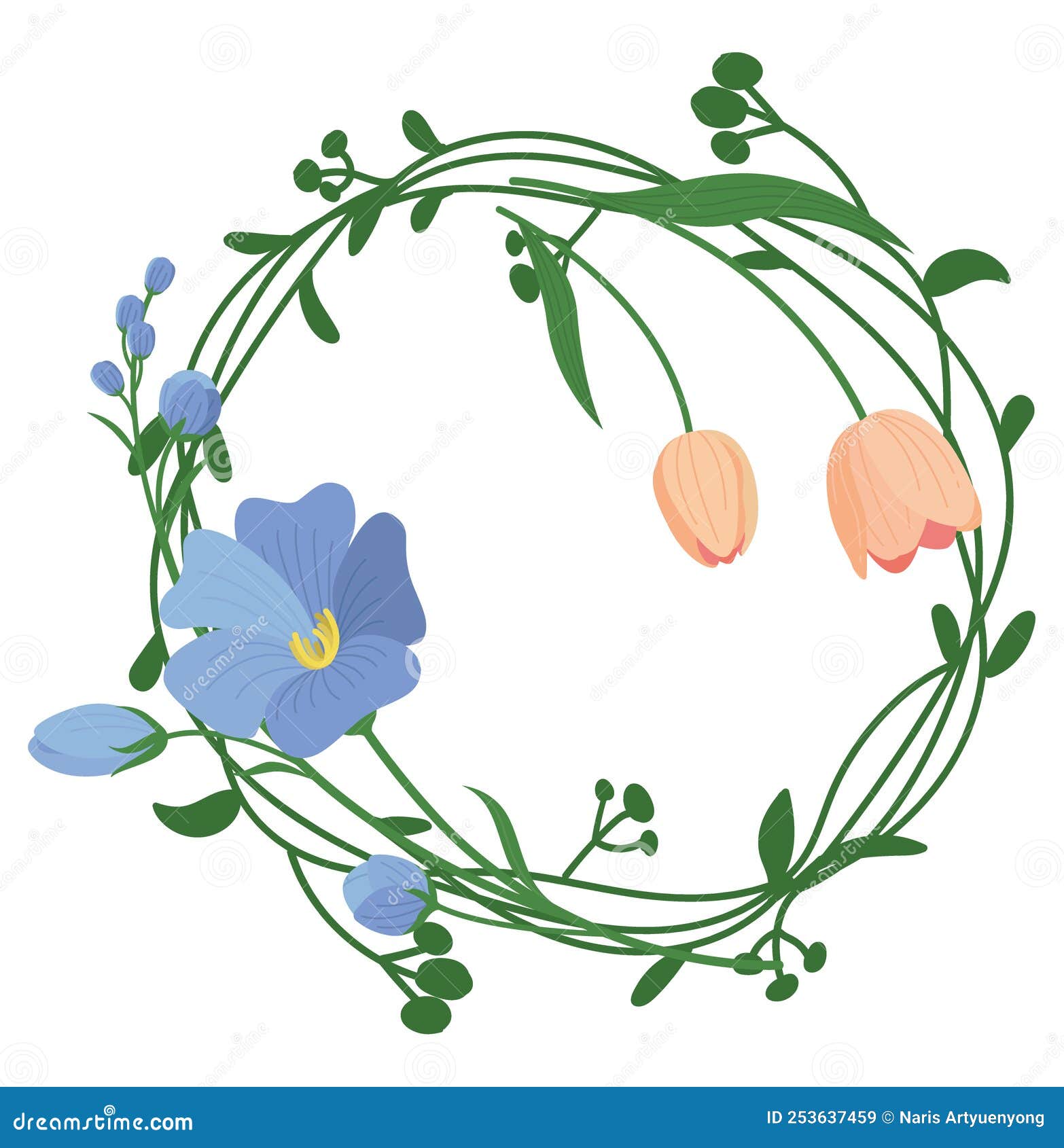 Floral Wreath Cartoon in Flat Style Stock Vector - Illustration of ...