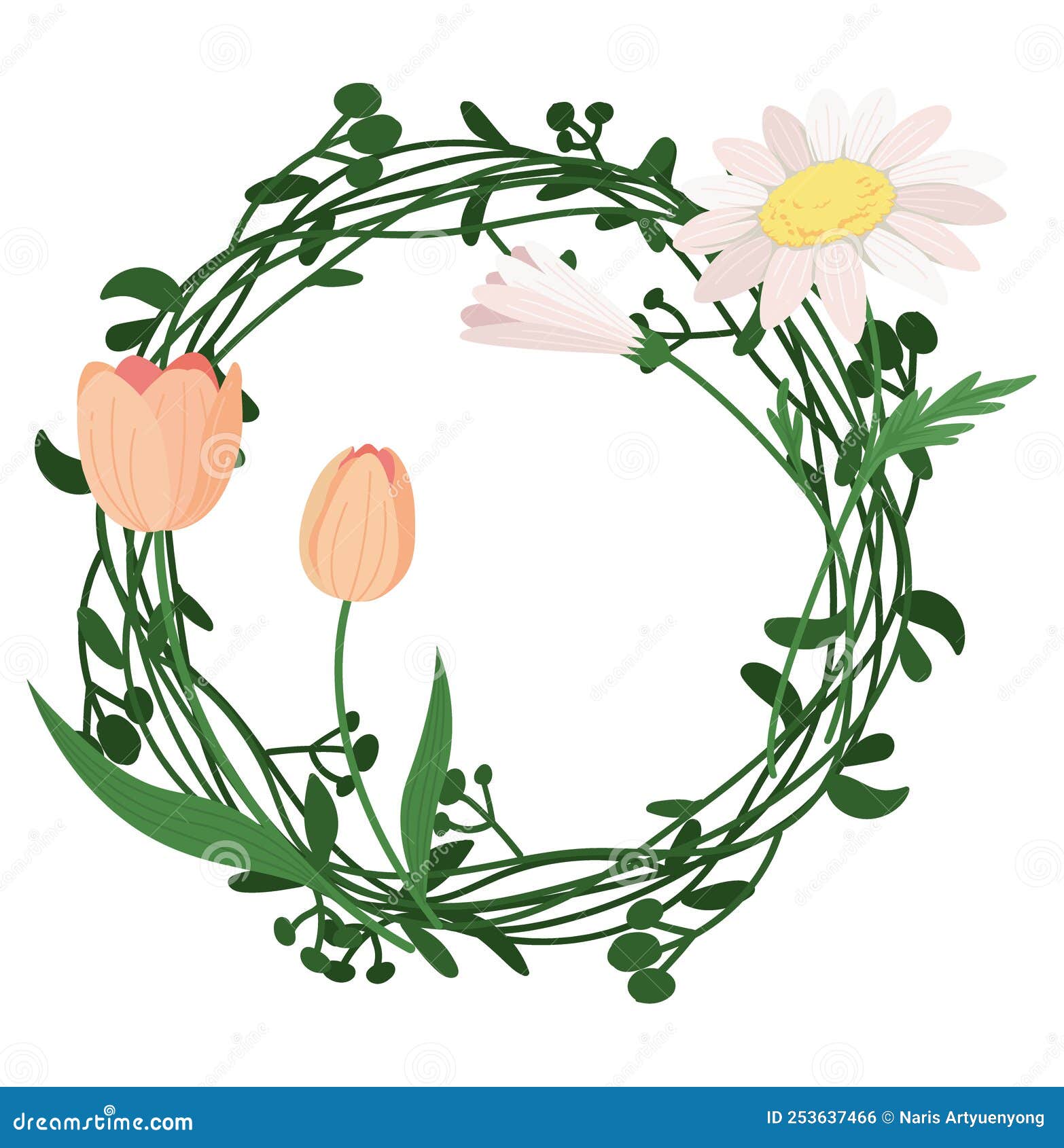 Floral Wreath Cartoon in Flat Style Stock Vector - Illustration of ...