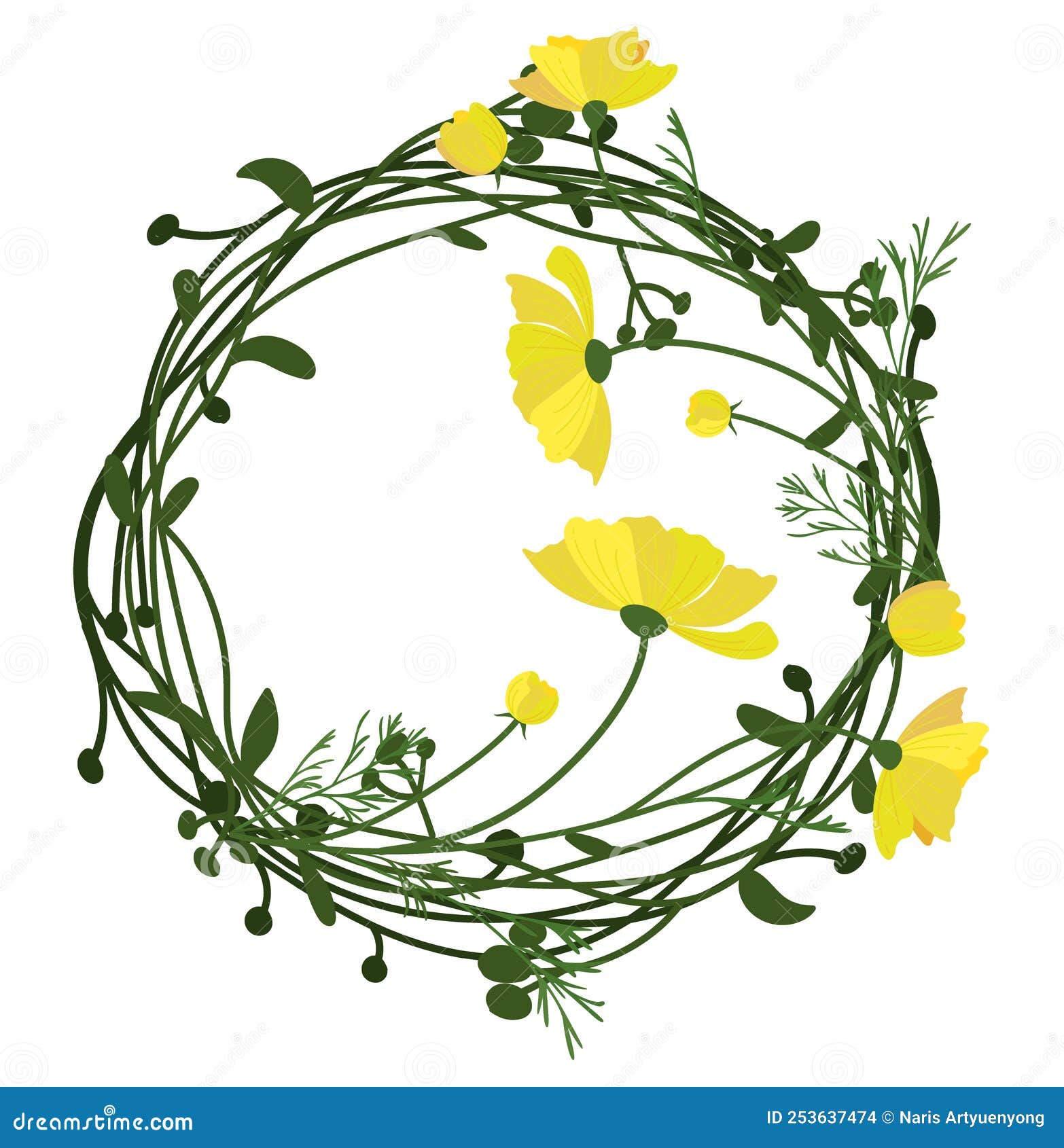 Floral Wreath Cartoon in Flat Style Stock Vector - Illustration of ...
