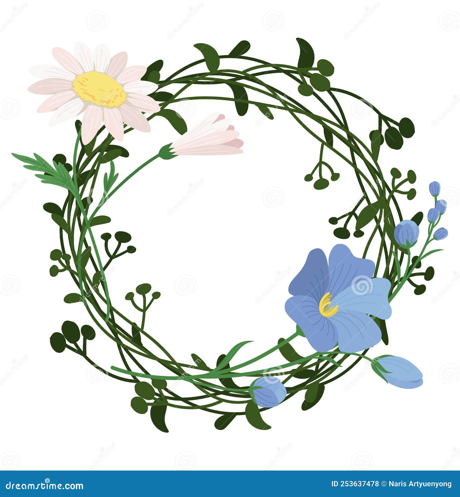 Floral Wreath Cartoon in Flat Style Stock Vector - Illustration of ...
