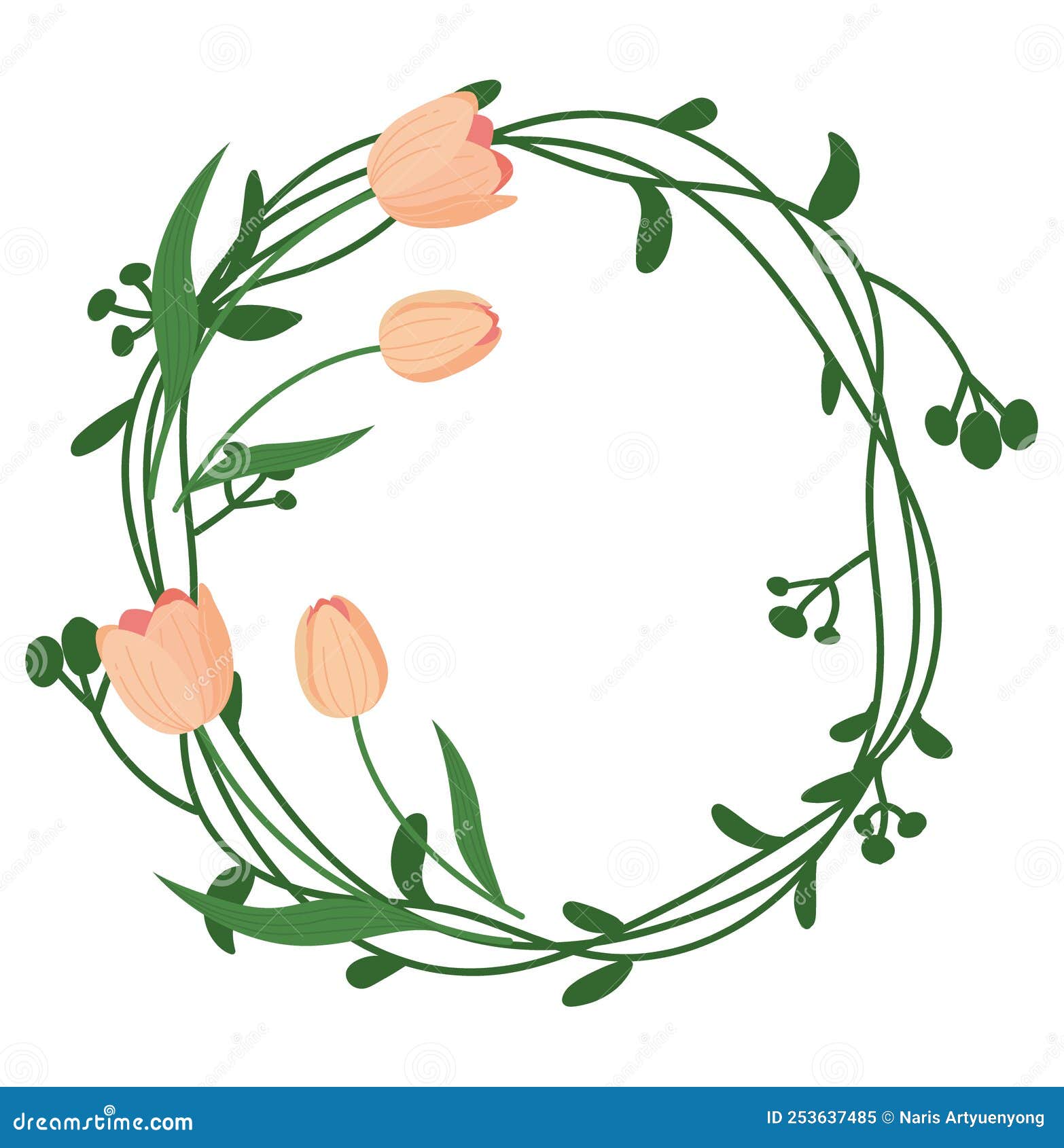 Floral Wreath Cartoon in Flat Style Stock Vector - Illustration of baby ...