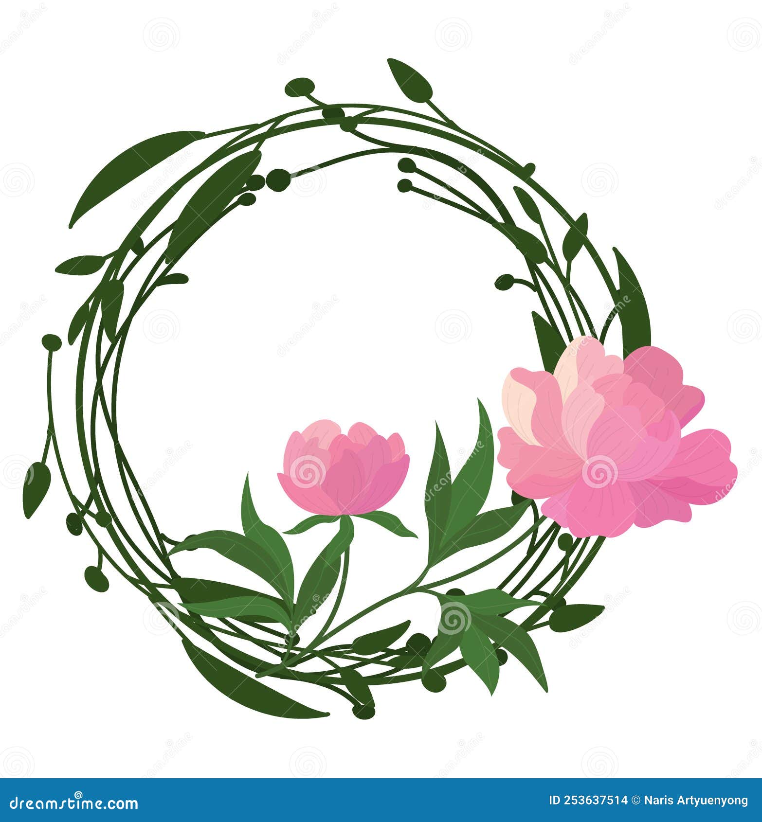Floral Wreath Cartoon in Flat Style Stock Vector - Illustration of baby ...