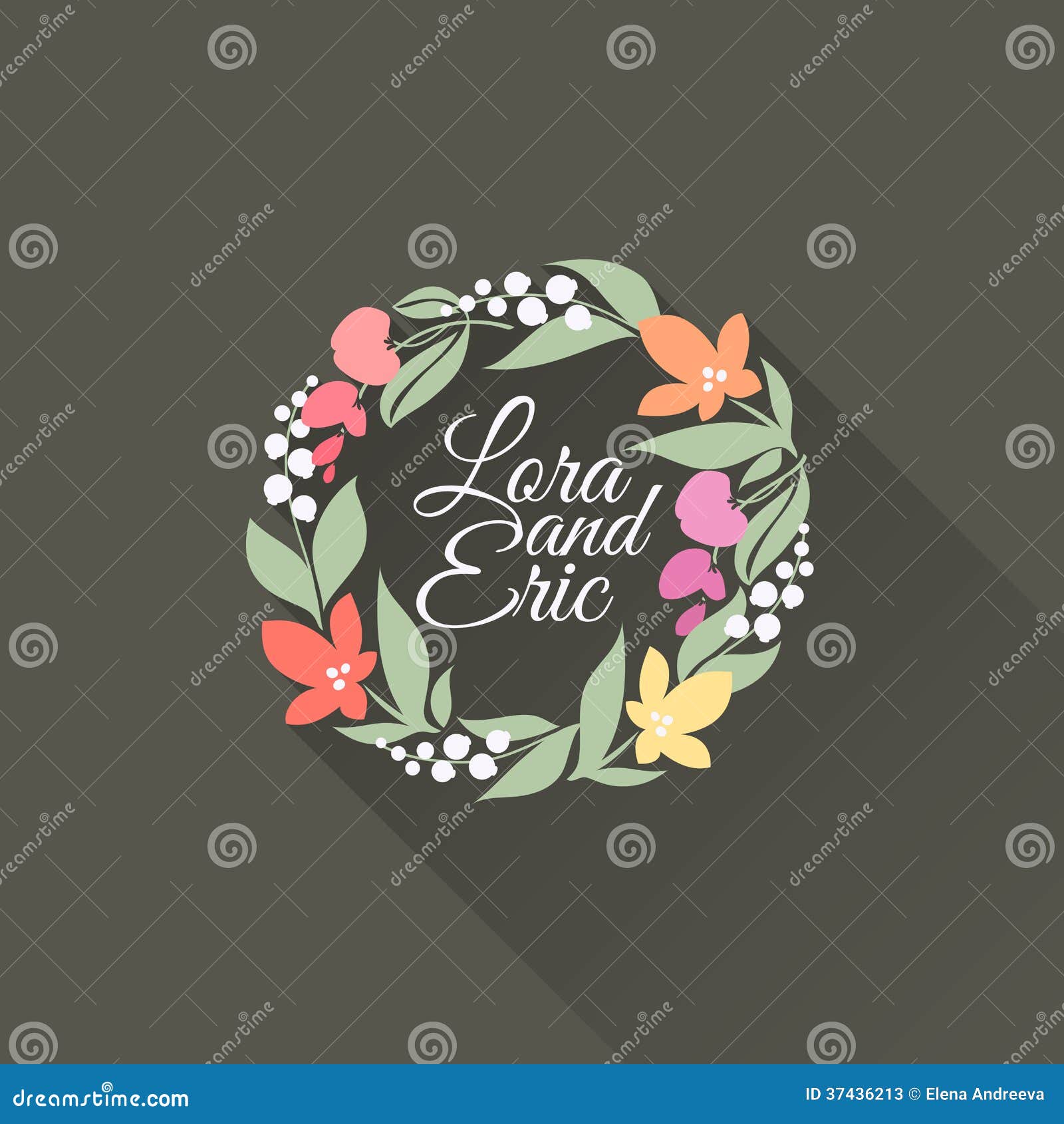 Floral Wreath. Flat Vector Design with Long Shadow Stock Vector ...
