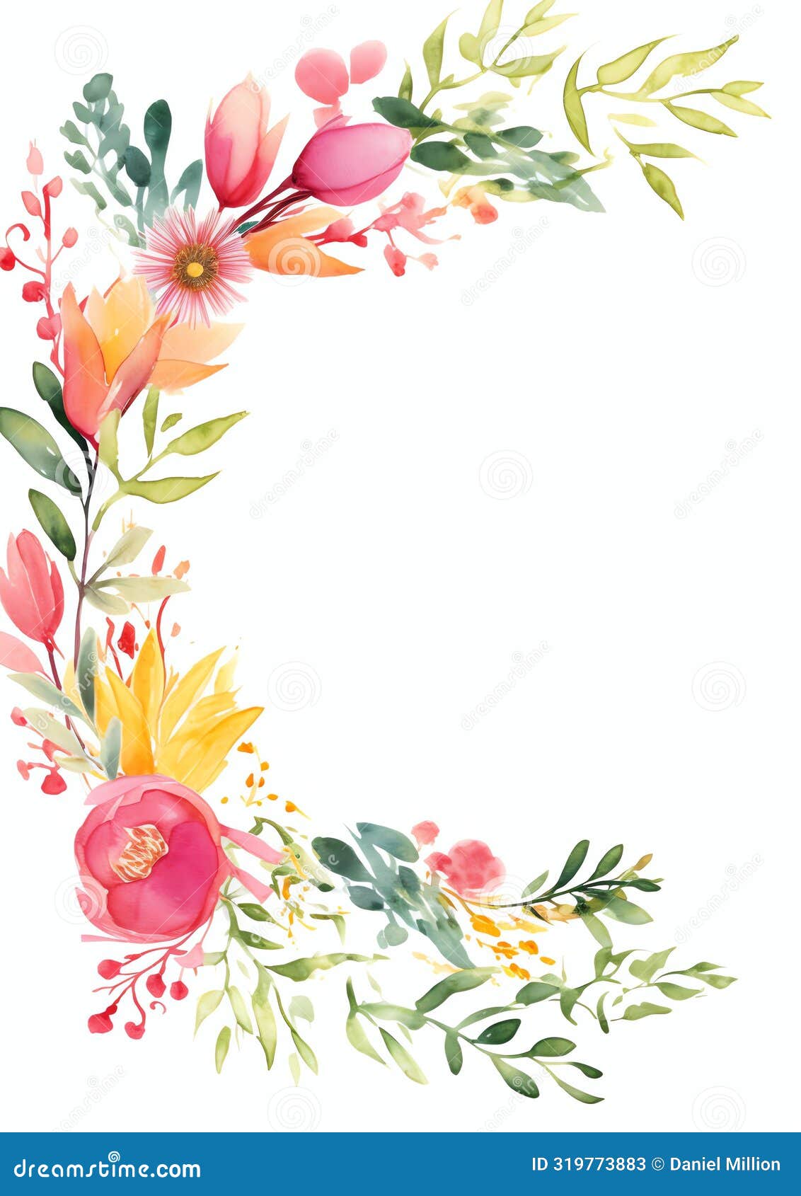 Floral Wreath Frame Watercolor Border on White Background Stock ...