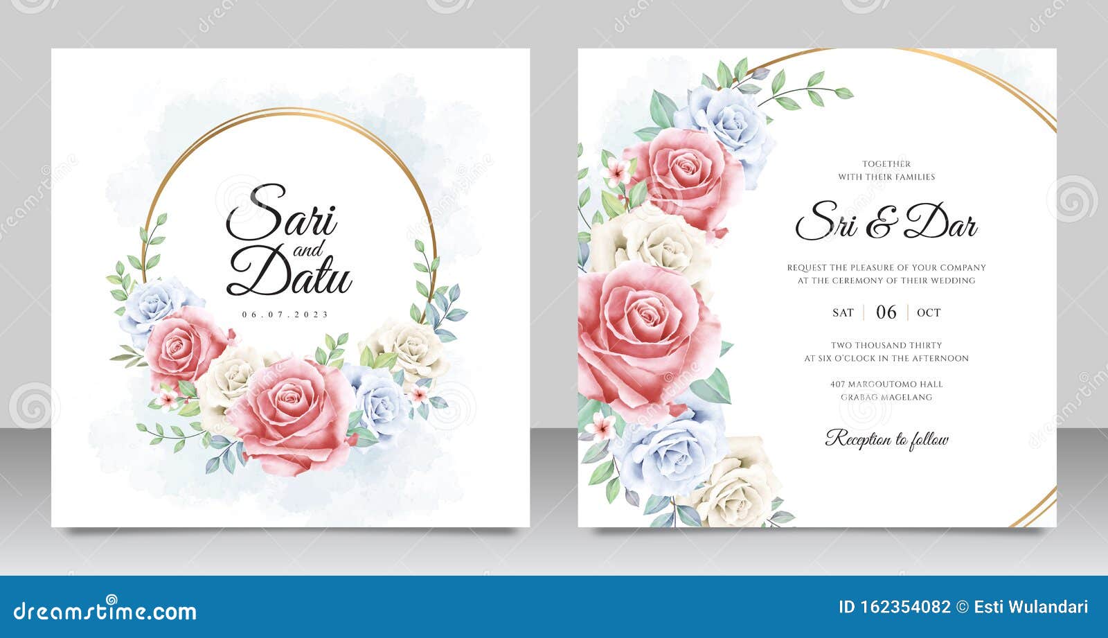 Floral Wreath Wedding Invitation Card Template Stock Vector ...