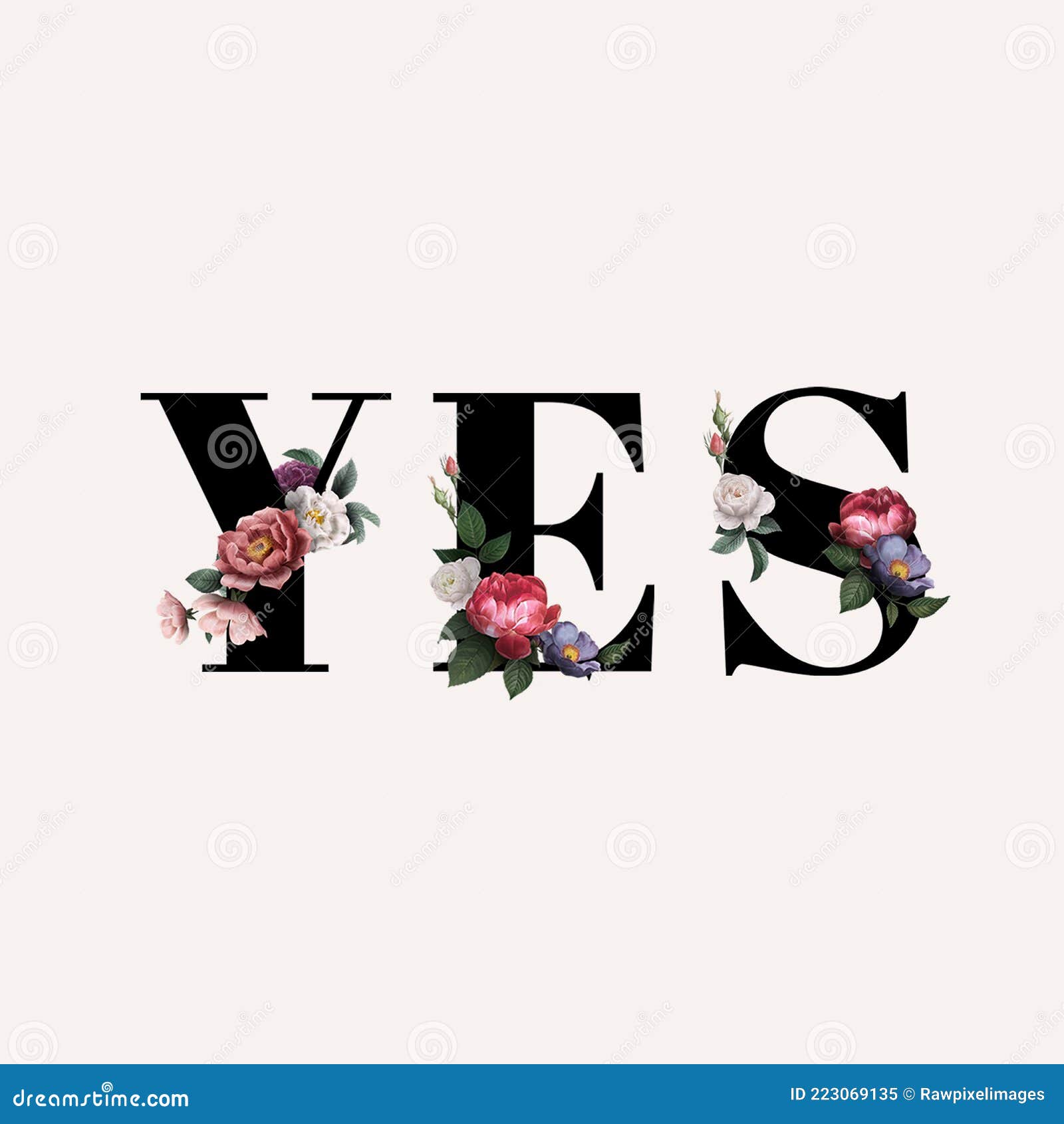 Floral Yes Word Typography on a Beige Background Stock Illustration ...
