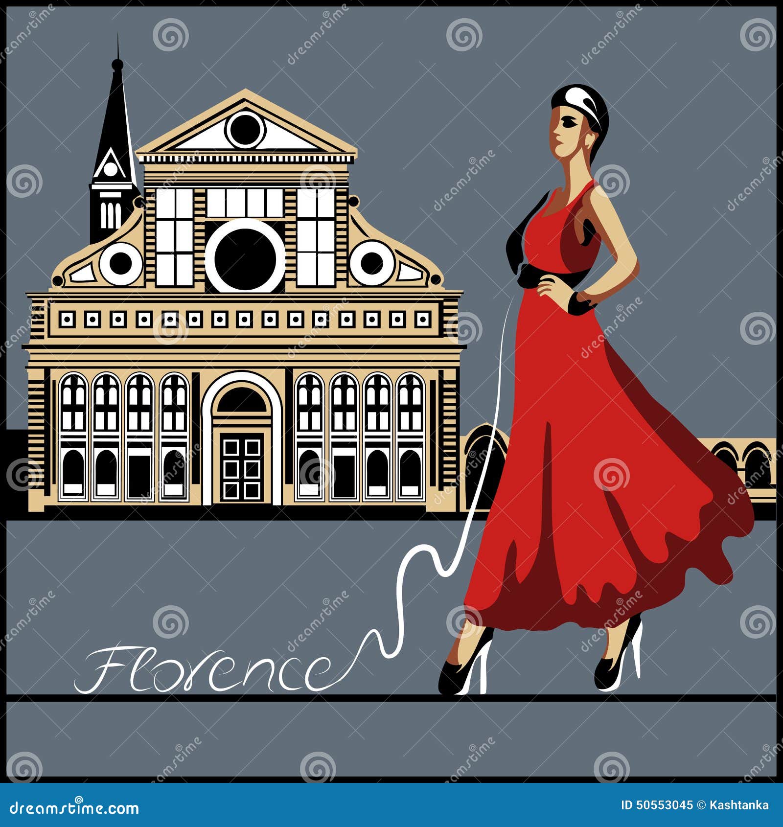 Florence Poster With Landmarks Icons. Cartoon Doodle Art Card For Print ...