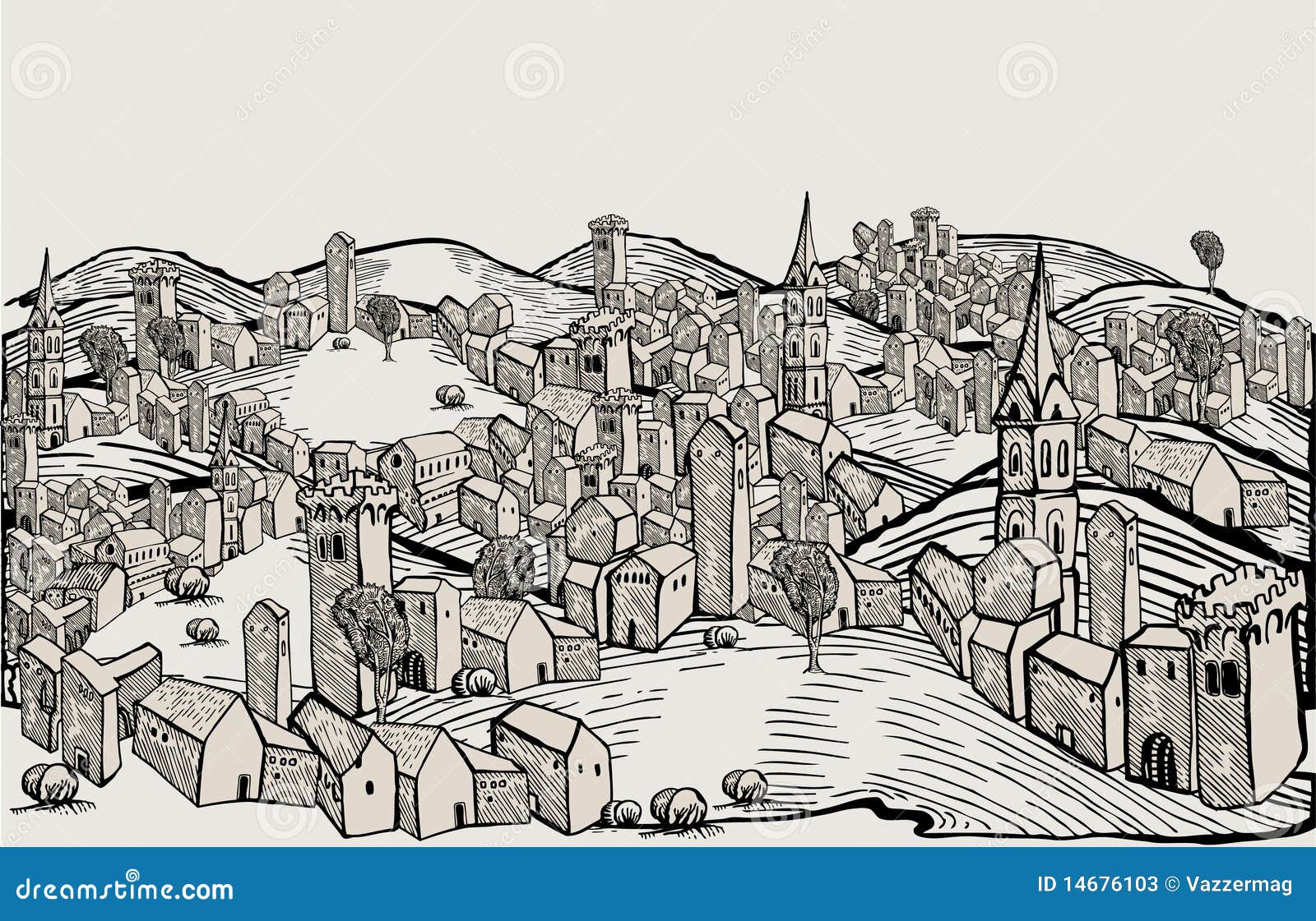 Florence City Skyline Cartoon Vector | CartoonDealer.com #92612311