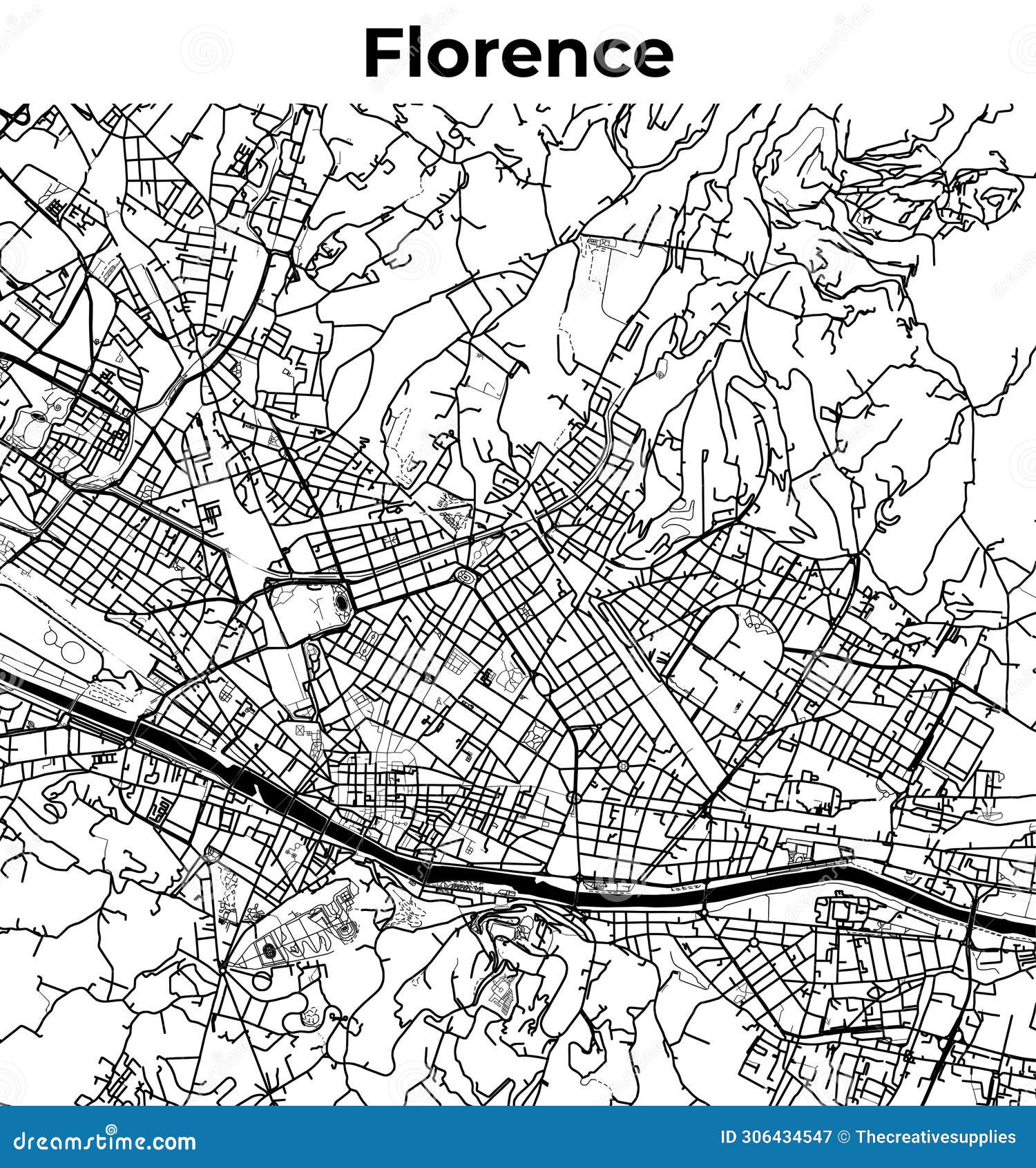 Florence City Map, Cartography Map, Street Layout Map Stock ...