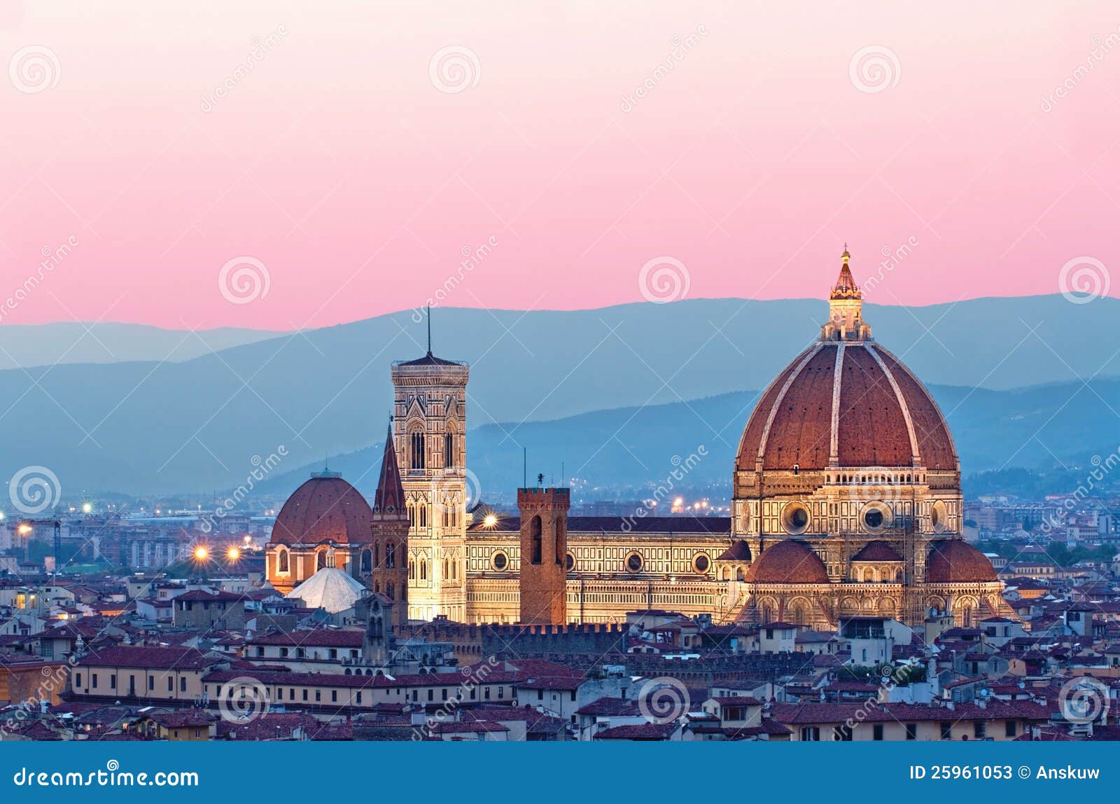Florence Duomo in the Evening Pink Sunlight Stock Image - Image of ...