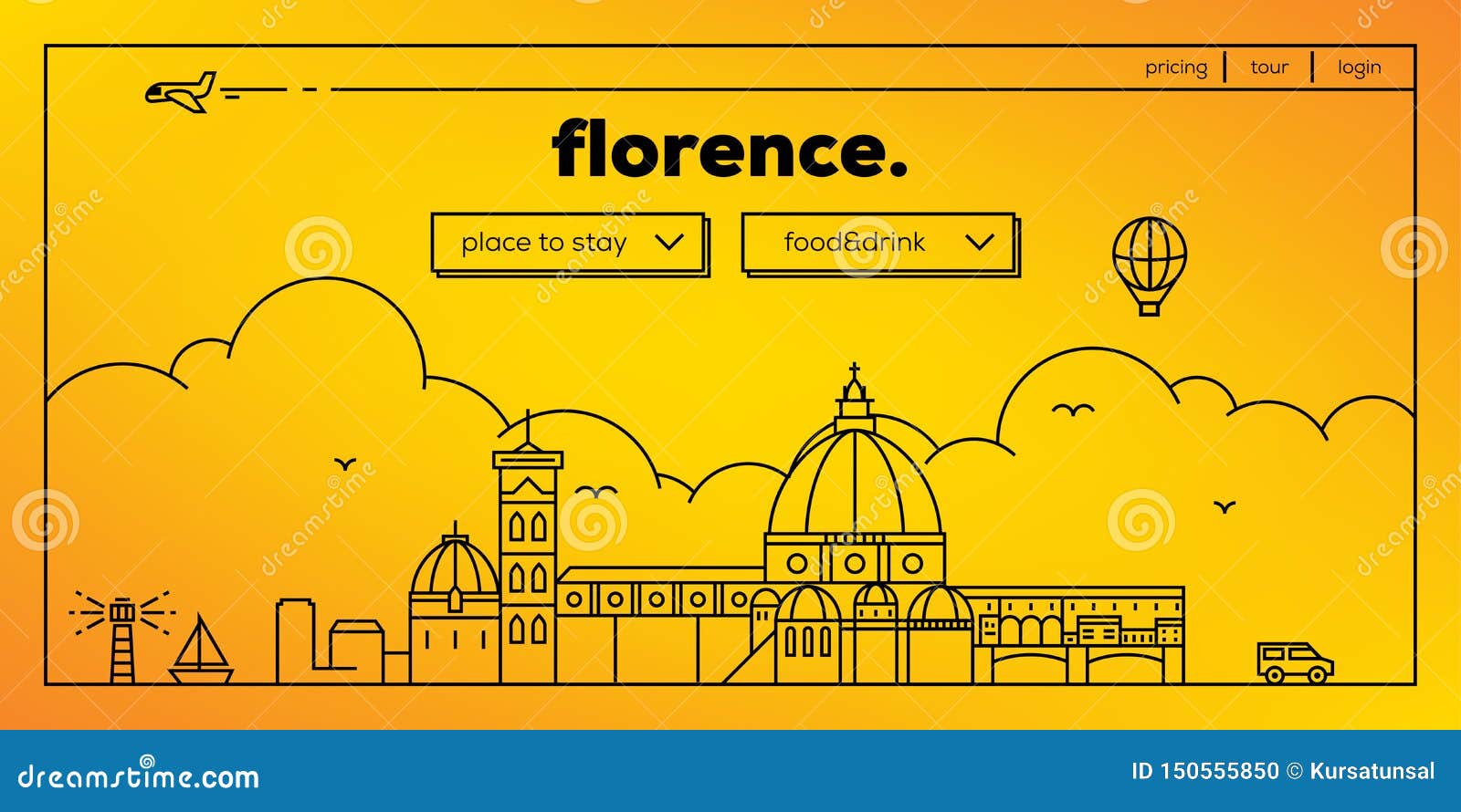 Florence Banner With Landmarks Icons Set. Traditional Symbols ...