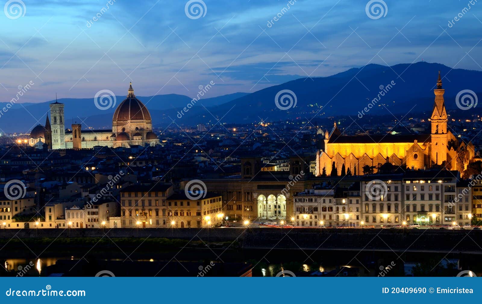 Florence Night View, Tuscany Stock Photo - Image of gothic, panorama ...