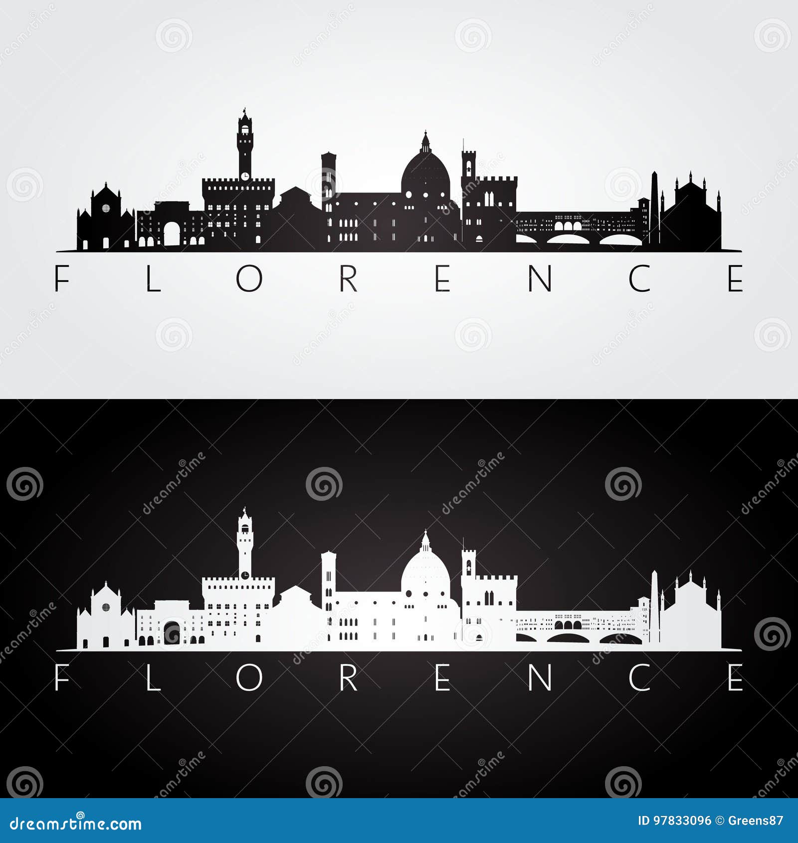 Florence Skyline and Landmarks Silhouette Stock Vector - Illustration ...