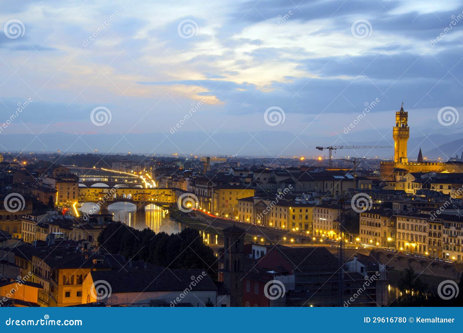 Florence skyline at night editorial image. Image of landmarks - 29616780