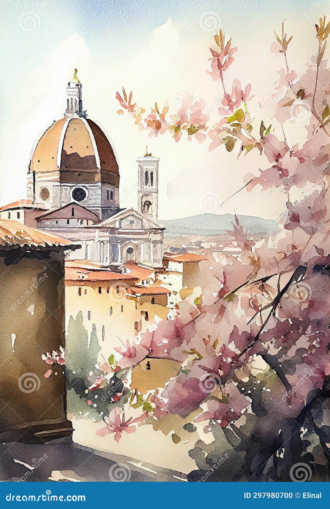 Florence Spring, Artwork Watercolor. AI Generative Stock Illustration ...