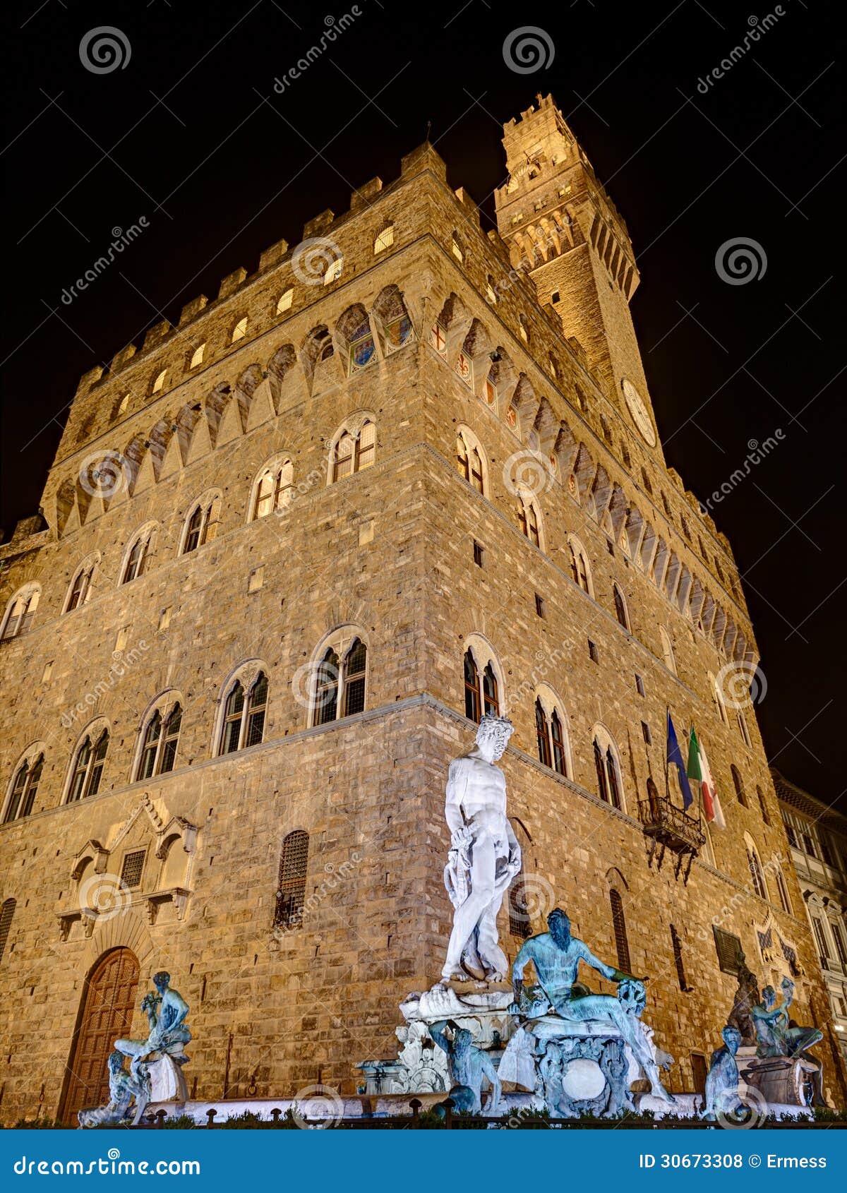 Florence - Standbeeld Van Neptunus En Palazzo Vecchio Stock Foto ...