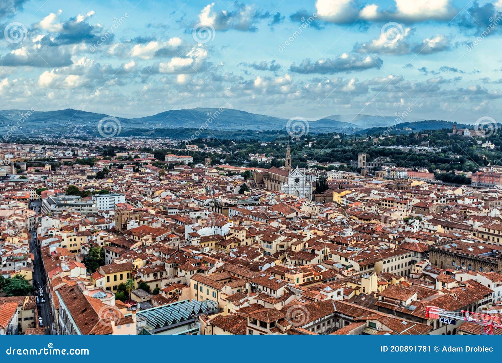 Florence Townscape Bird`s Eye View Panorama with Rooftops and Sky Stock ...