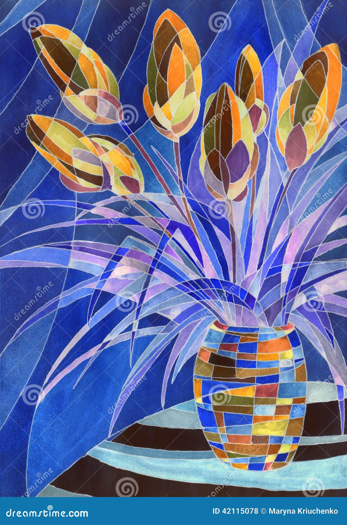 Flores Abstractas En Un Florero Stock de ilustración - Ilustración de ...