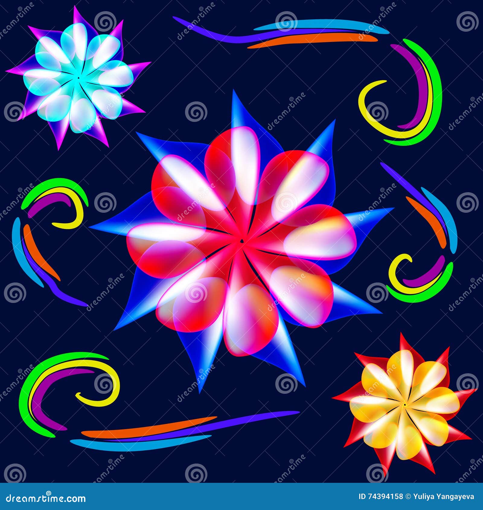 Flores del neón ilustración del vector. Ilustración de arte - 74394158