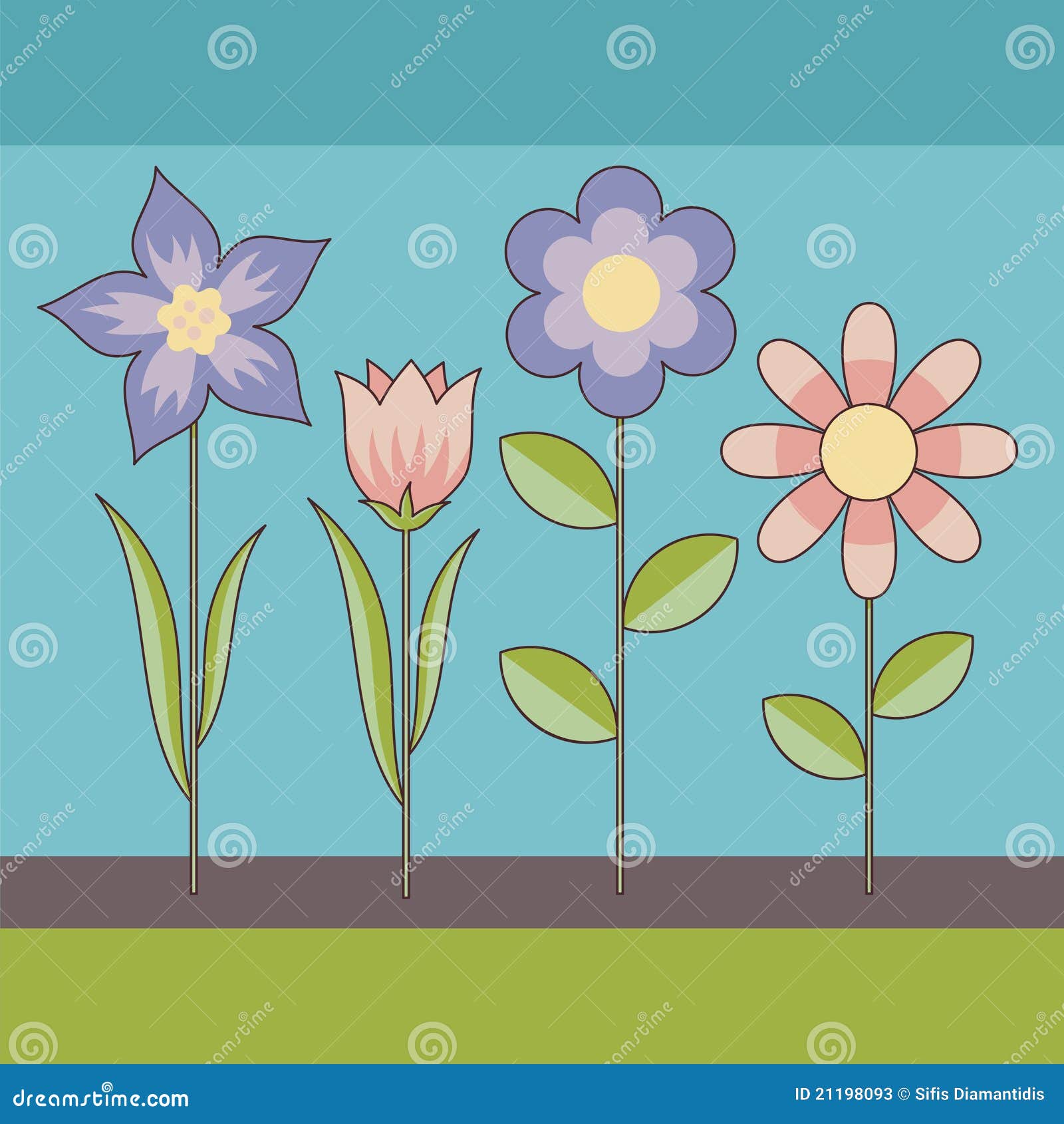 Flores retros ilustração do vetor. Ilustração de malva - 21198093