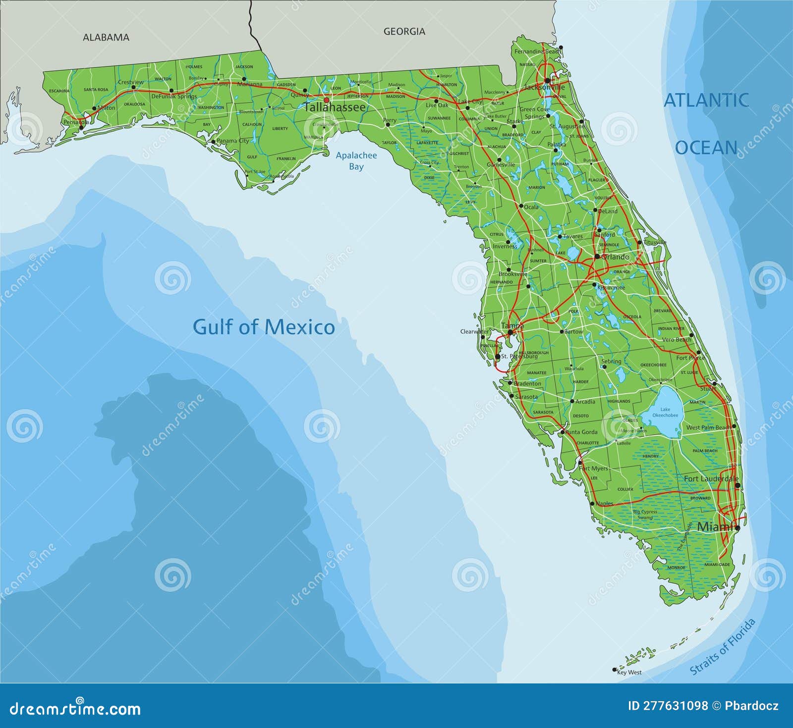 Detailed Florida Silhouette Map. Cartoon Vector | CartoonDealer.com ...