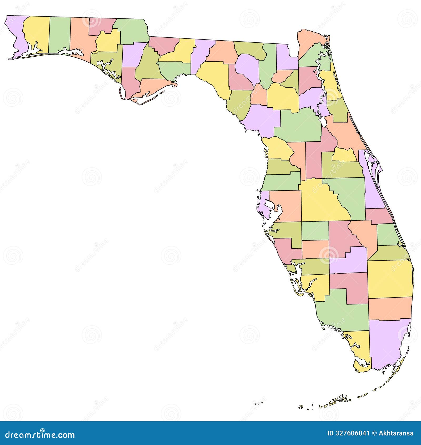 Florida Administrative Map. Florida With Color, Blank Map, Empty Map Of ...