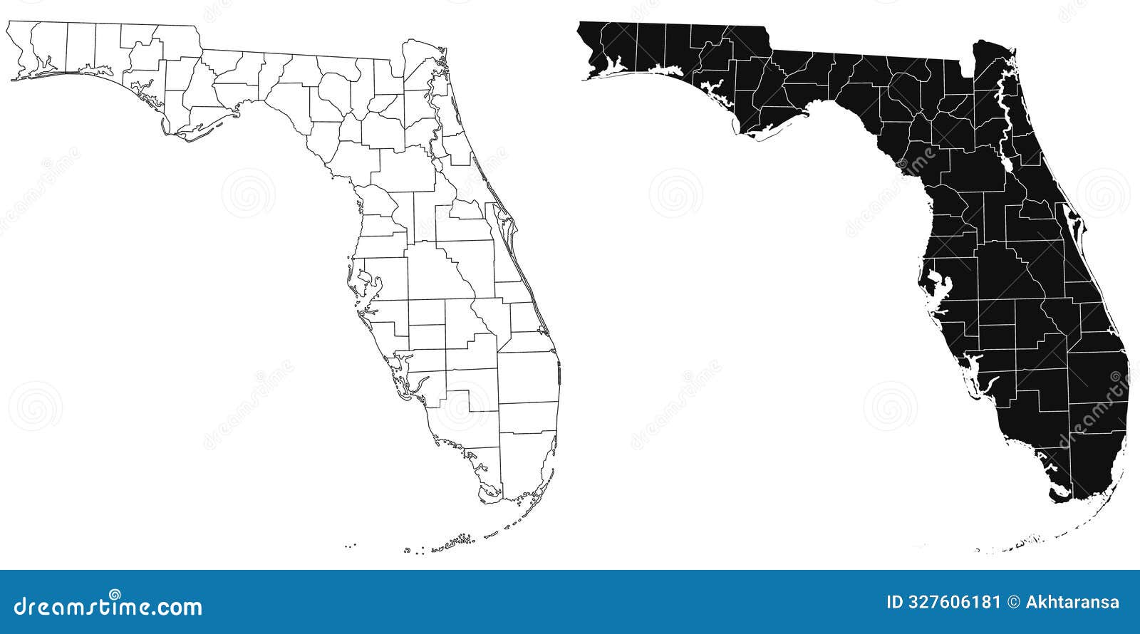 Florida Administrative Map, Florida Outline And Solid Map Set ...