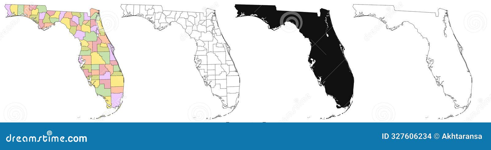 Florida Administrative Map. Florida With Color, Blank Map, Empty Map Of ...