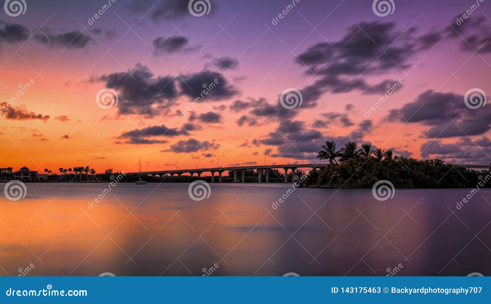 A Florida Bridge and a Colorful Sunset Stock Image - Image of coast ...