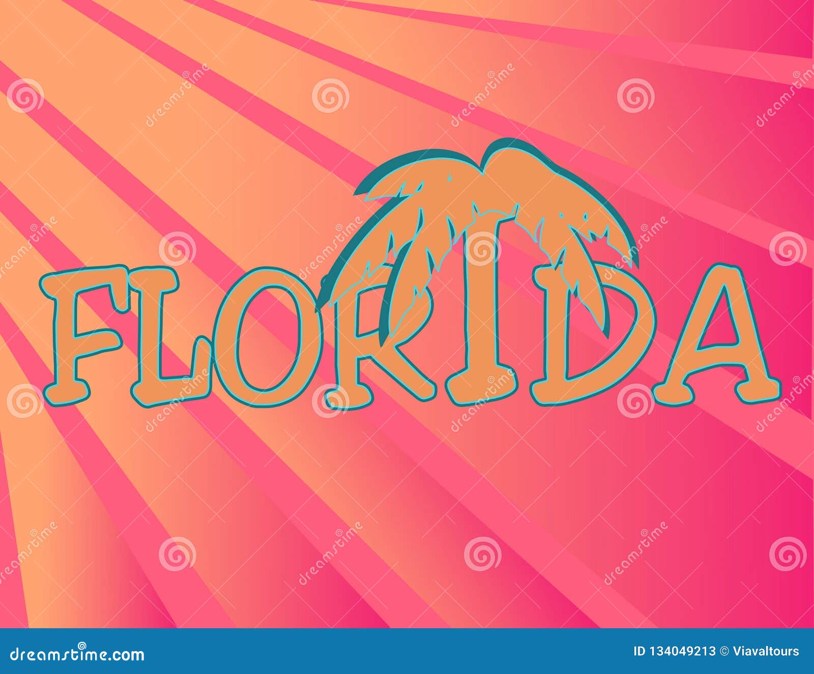 Florida Lettering with Palm Tree on Colorful Backround. Travel Postcard ...