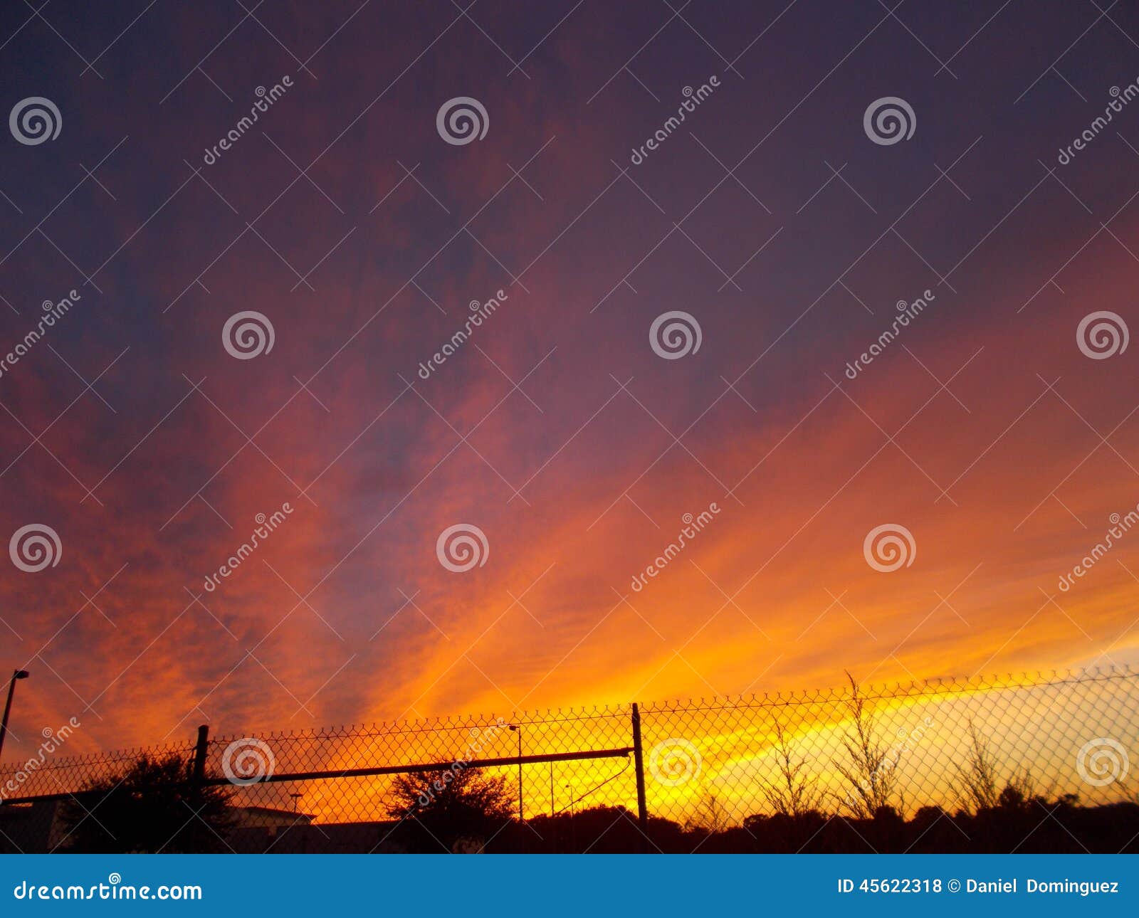 Florida Evening Sunset Fire Sky Stock Photo - Image of fence, orange ...