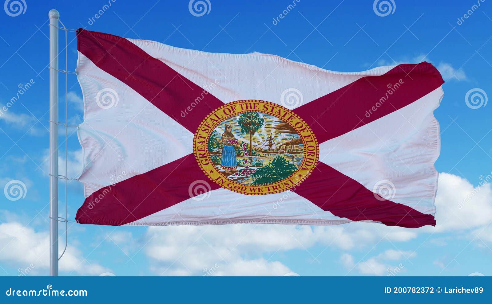 Florida Flag Waving in the Wind, Blue Sky Background. 3d Rendering ...