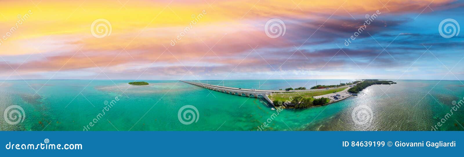 Florida Keys Bridge, Beautiful Sunset Aerial View Stock Image - Image ...