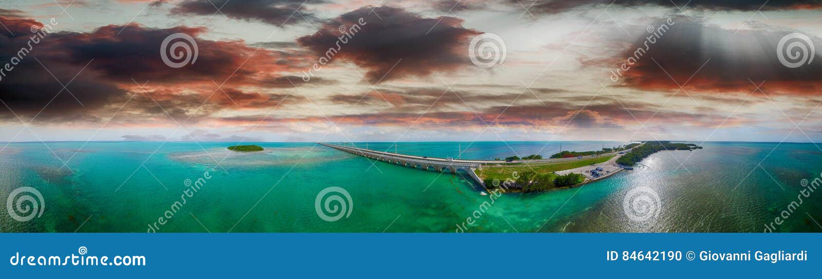 Florida Keys Bridge, Beautiful Sunset Aerial View Stock Photo - Image ...