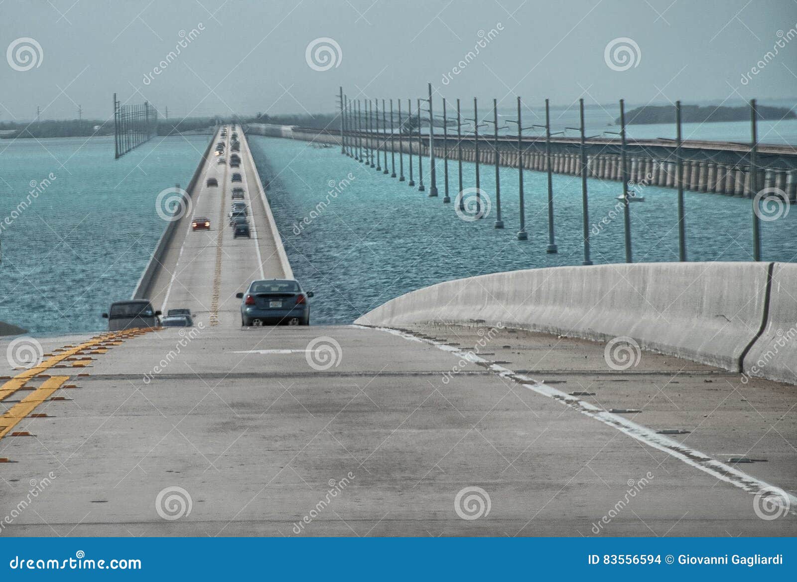 Florida Keys US1 Highway with Beautiful Blue Sky. Stock Photo - Image ...