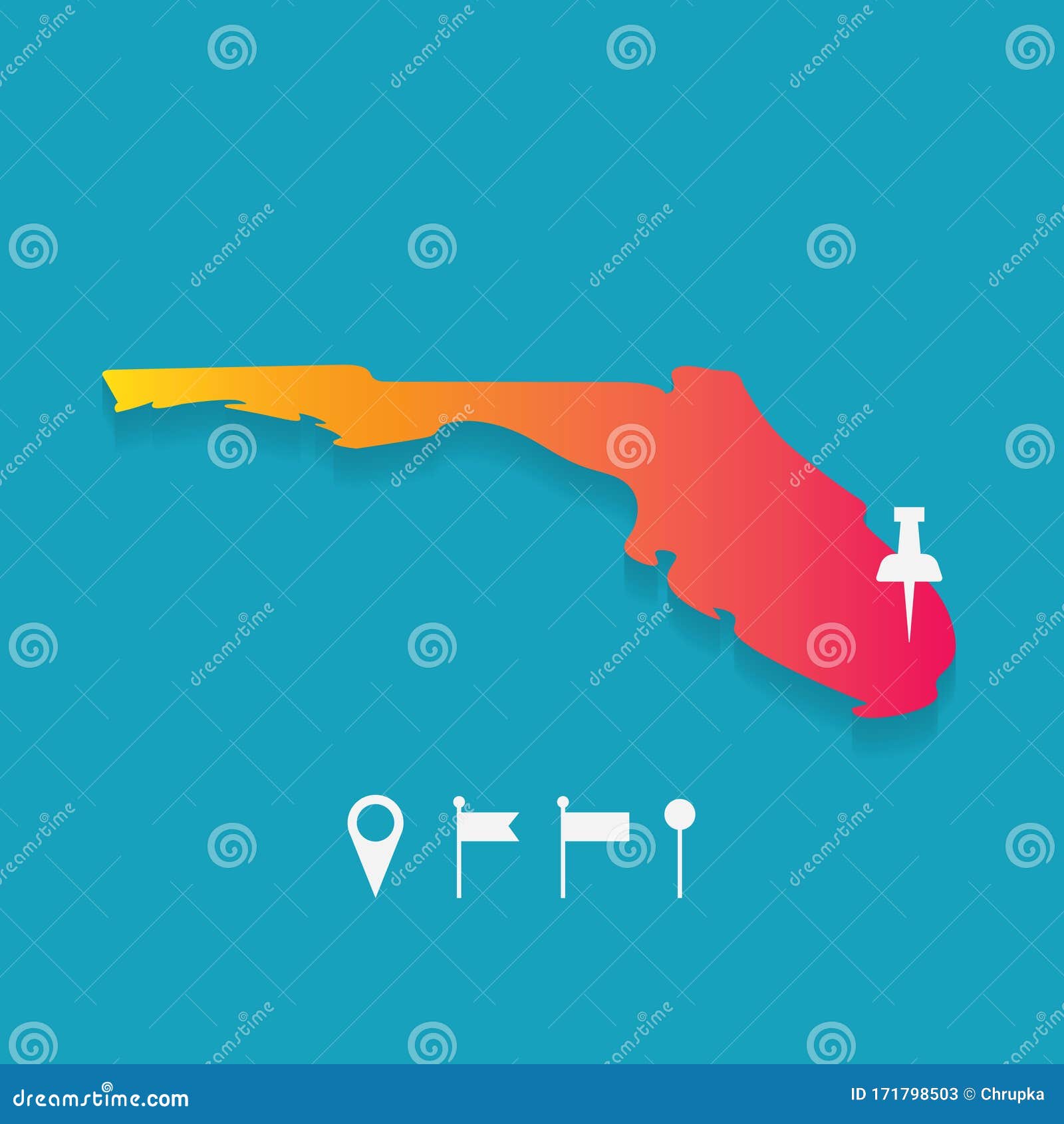 Florida Map with Set of Different Pins Stock Vector - Illustration of ...