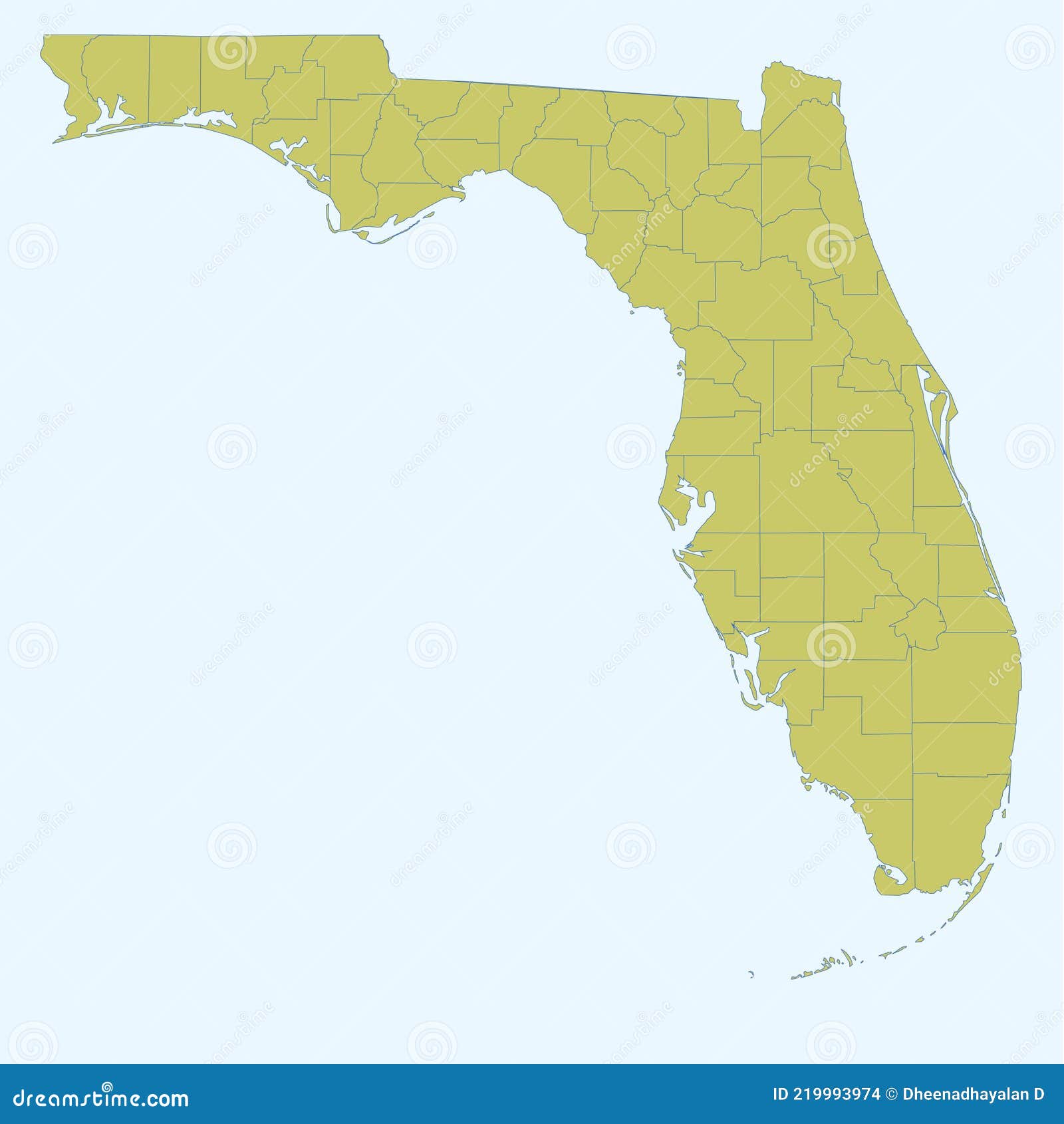 Florida Map Vector Outline In Light Green And Blue Background. Florida ...