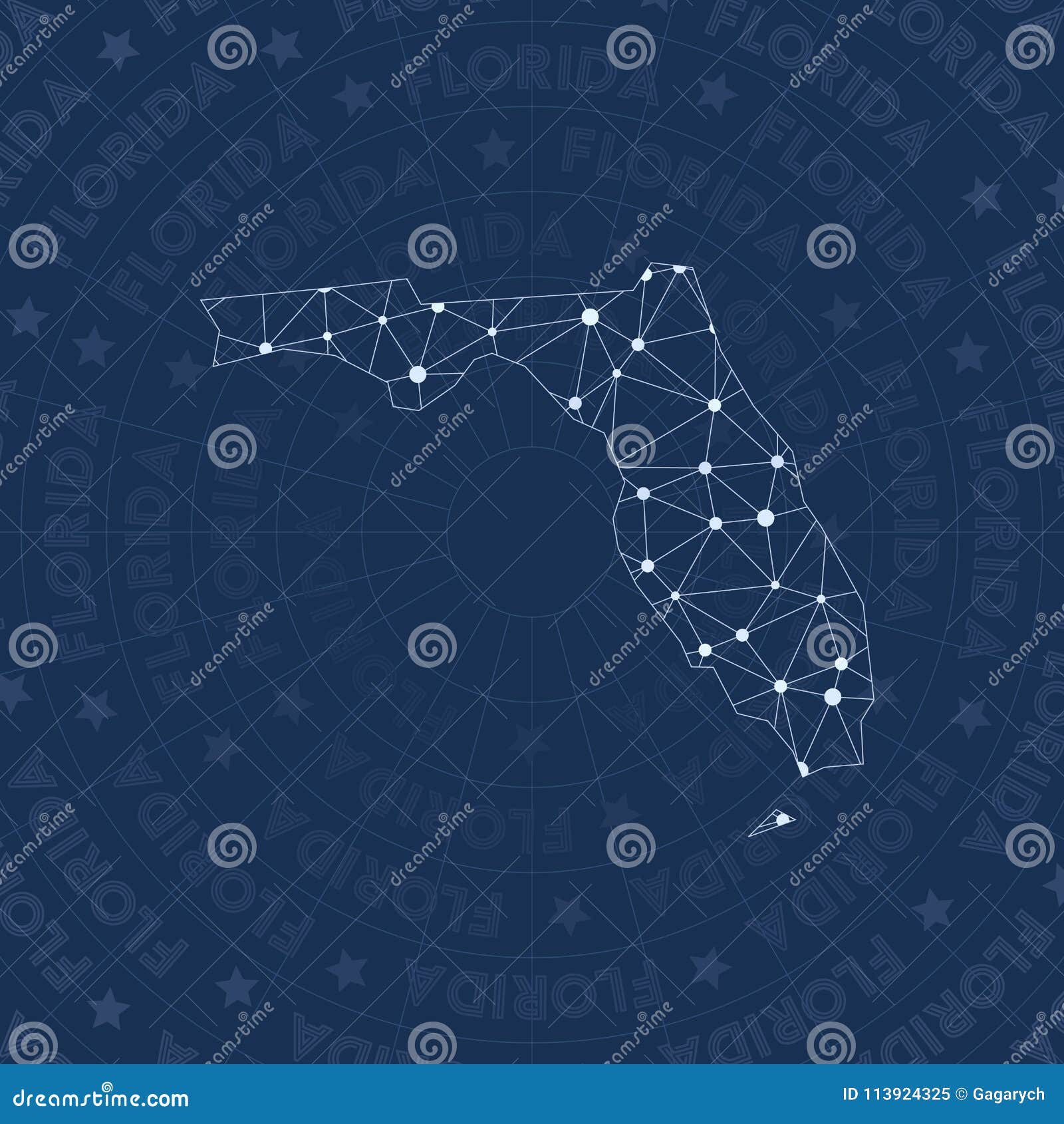 Florida Network, Constellation Style Us State Map. Stock Vector ...