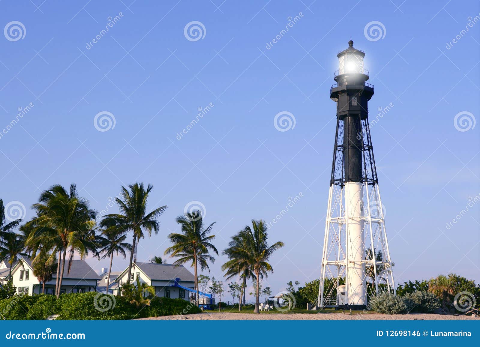 Lighthouse And Palm Trees On The Sky Background Royalty-Free Stock ...