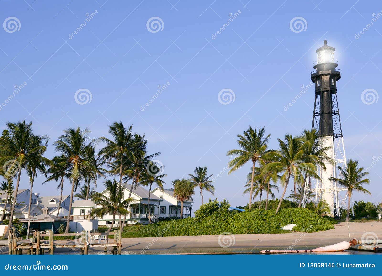 Florida Pompano Beach Lighthouse Palm Trees Stock Photo - Image of ...