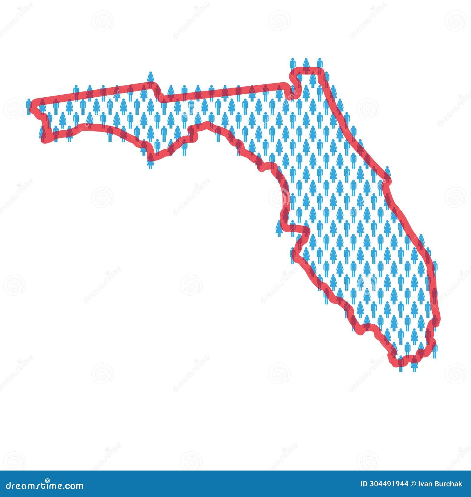 Florida Population Map. Stick Figures People Map. Pattern of Men and ...