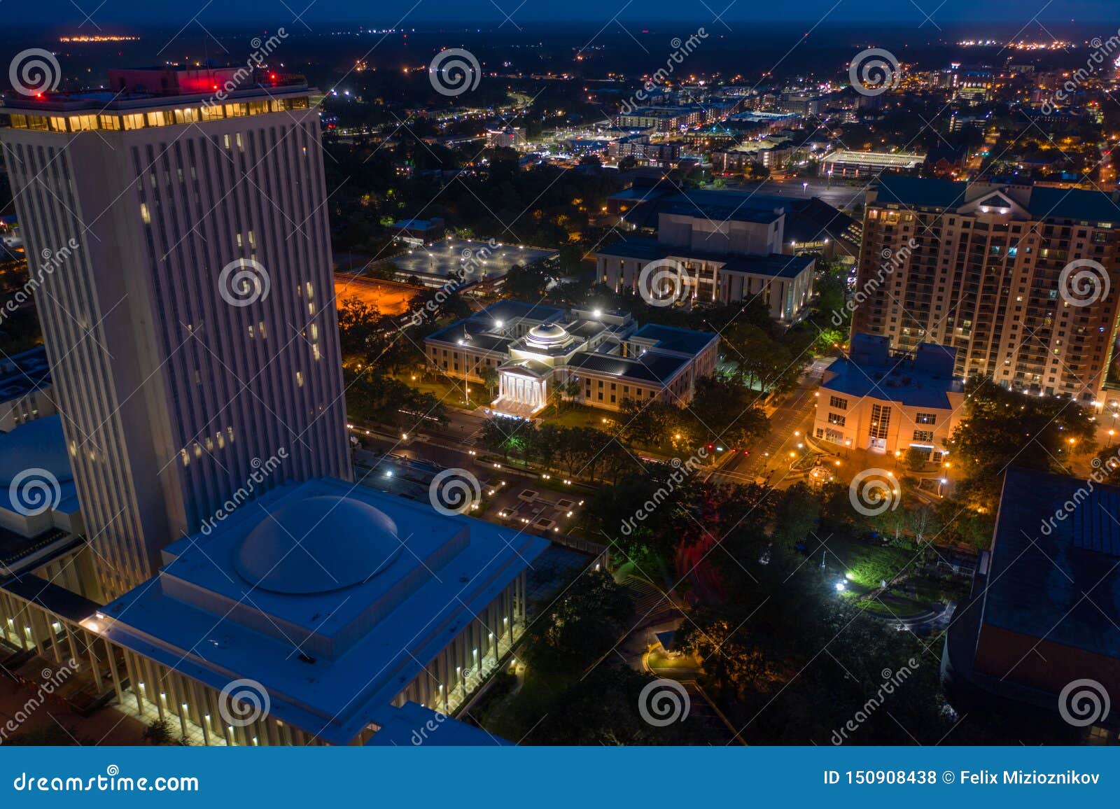 Florida State Capitol Building Shot with a Drone at Night Stock Photo ...