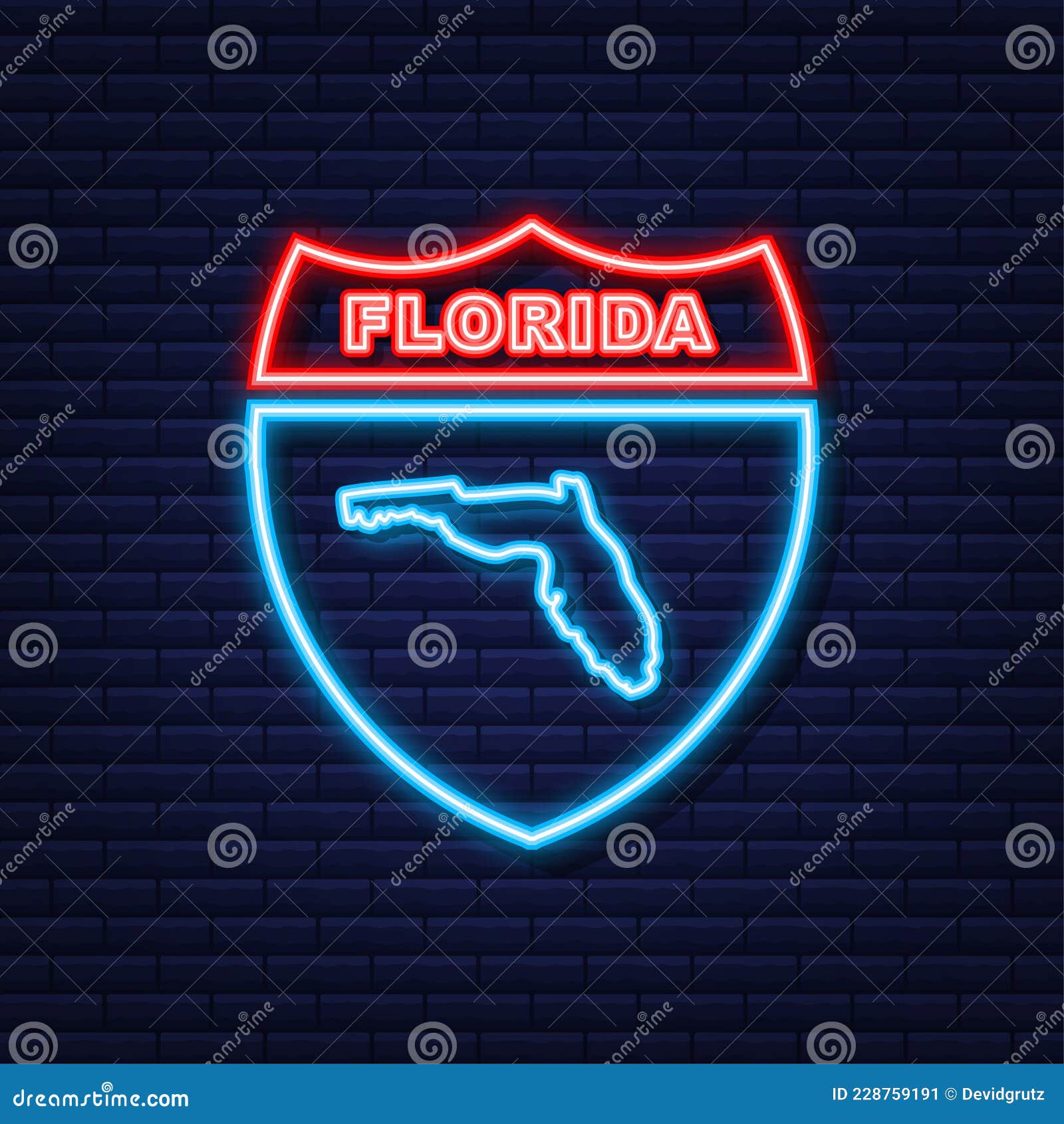 Florida State Map Neon Symbol. Vektorgrafik. Vektor Abbildung ...