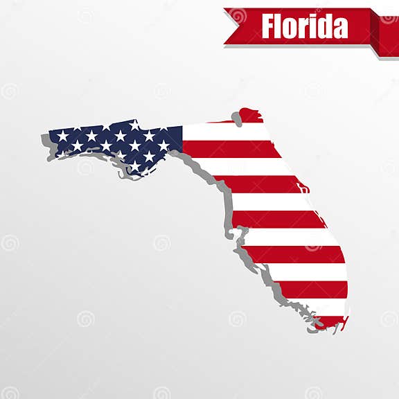 Florida State Map with US Flag Inside and Ribbon Stock Illustration ...