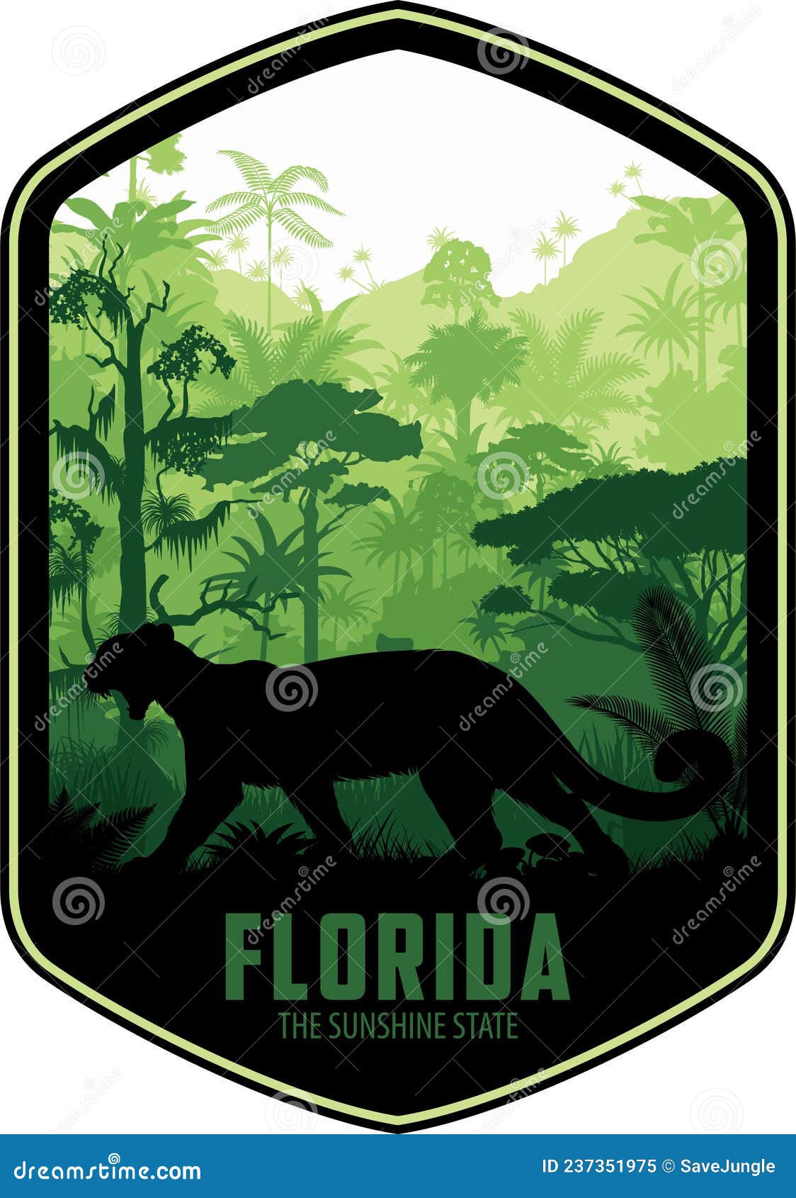 Florida Vector Label with Palms and Puma Stock Vector - Illustration of ...