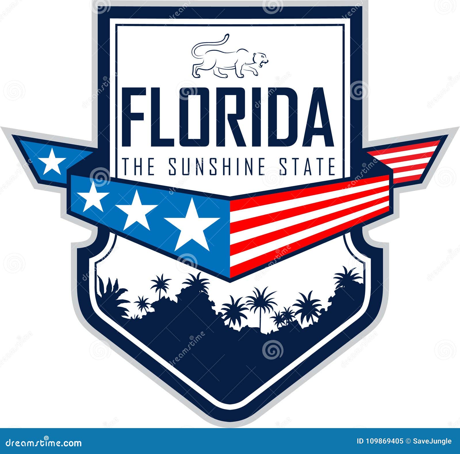 Florida Vector Label with Palms and Puma Stock Vector - Illustration of ...
