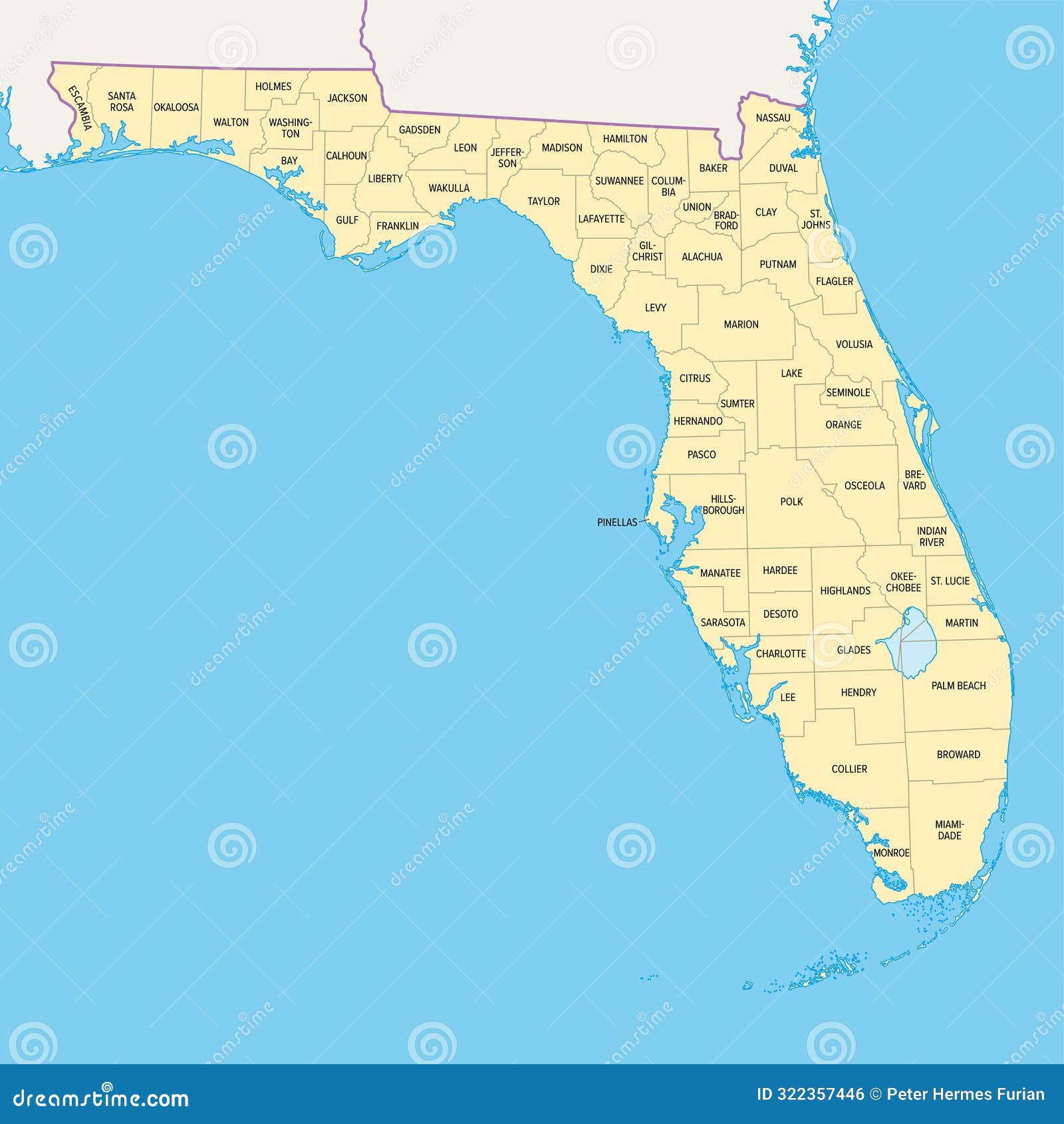 U.S. State of Florida, Subdivided into 67 Counties, Political Map Stock ...