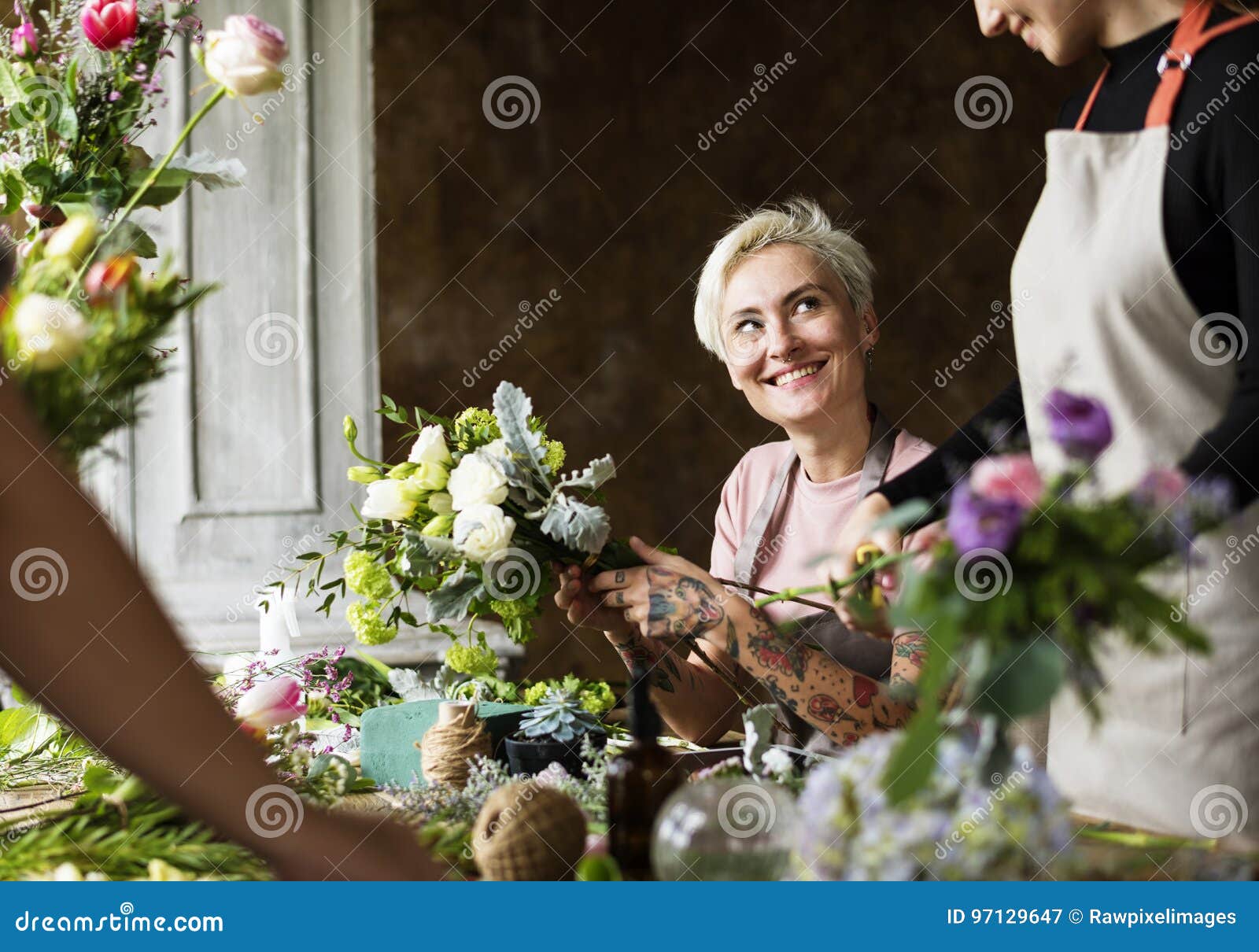 Florist Making Fresh Flowers Bouquet Arrangement Stock Image - Image of ...