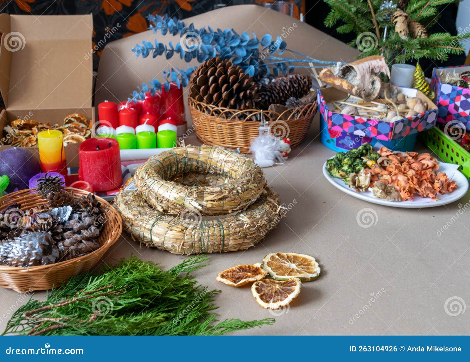 Florist S Workbench with Various Decoration Elements, Decorating an ...